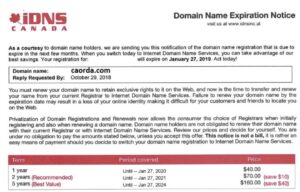 Domain Phishing Scam Alert: iDNS Domain Name Expiration Notice